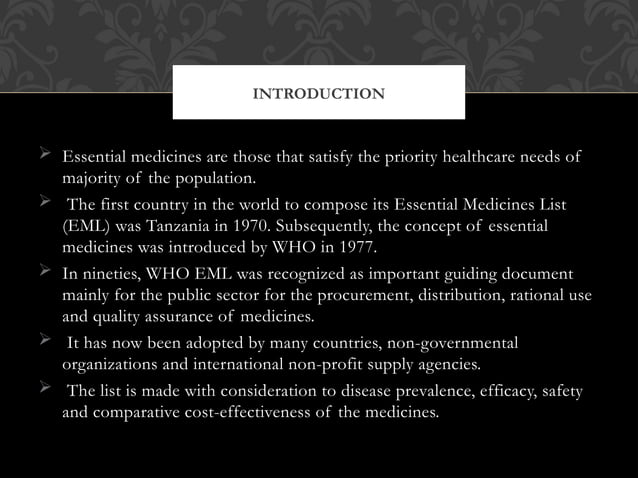 An Overview On List Of Essential Medicine Given By WHO | PPTX