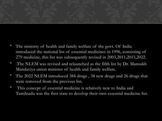 An Overview On List Of Essential Medicine Given By WHO | PPTX