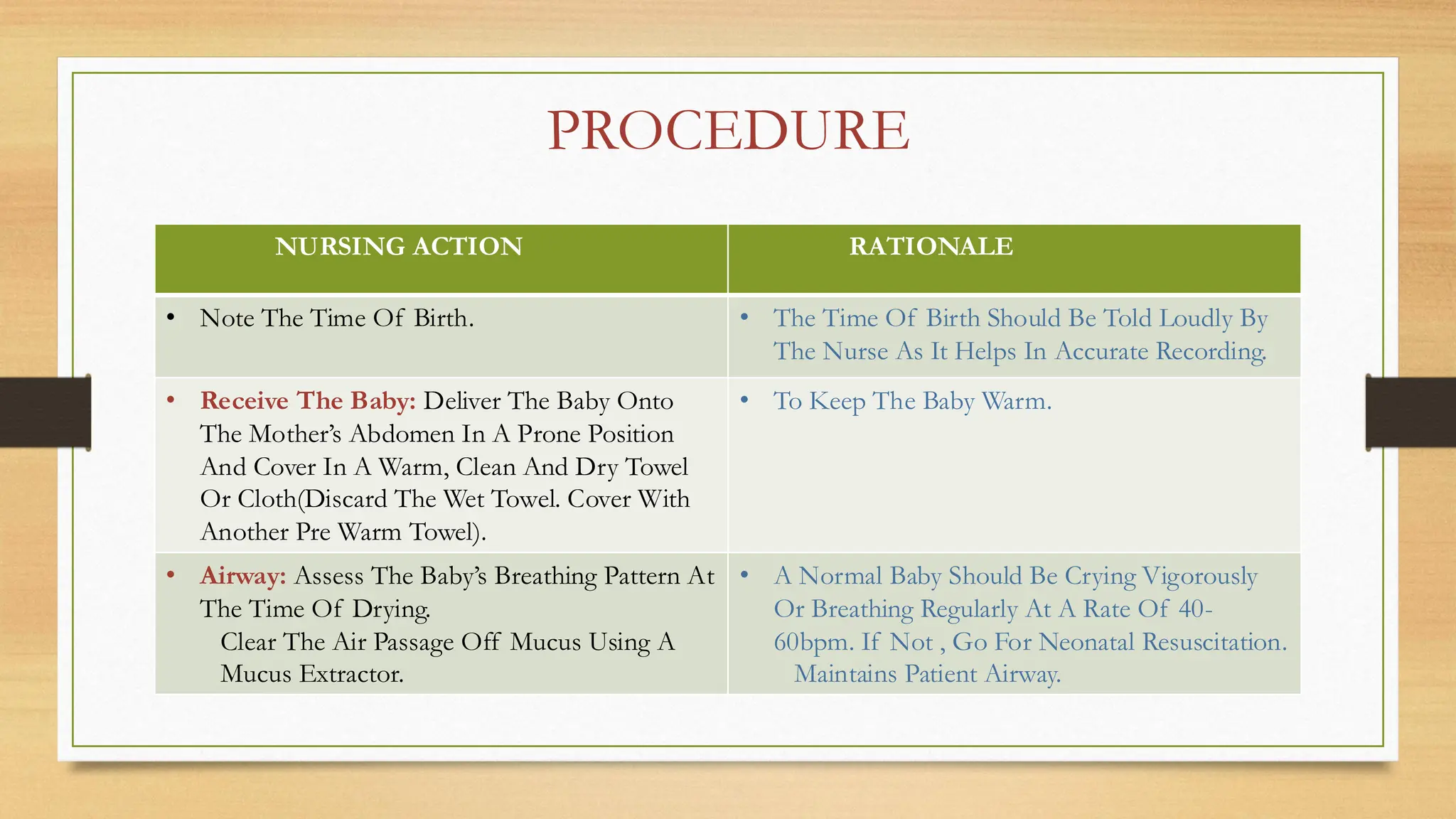 “Essential Care of the Newborn Baby" or "Immediate care of baby after ...