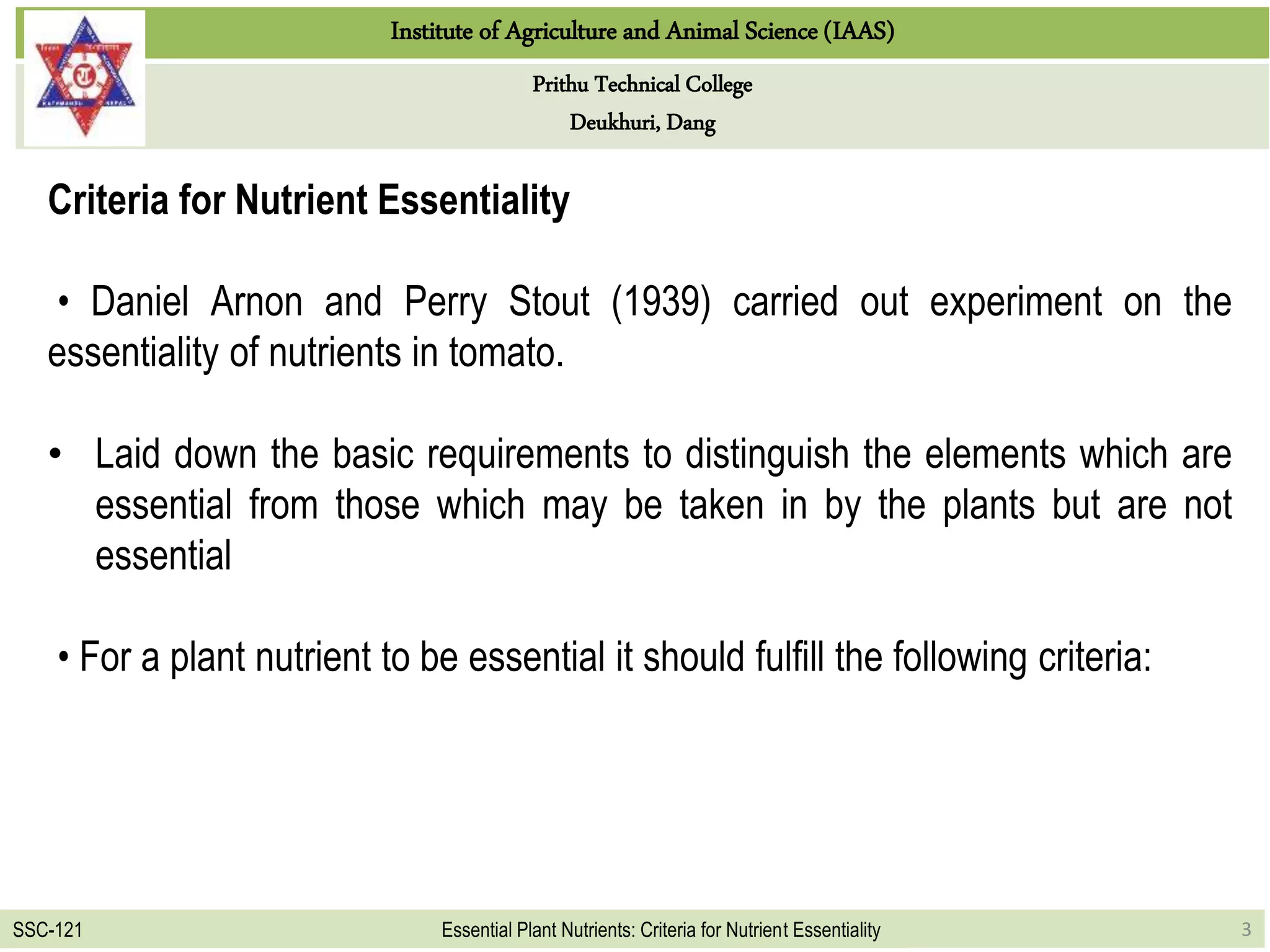 Criteria for nutrient essentiality | PPTX
