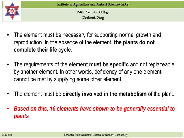 Criteria for nutrient essentiality | PPTX | Agriculture | Industries