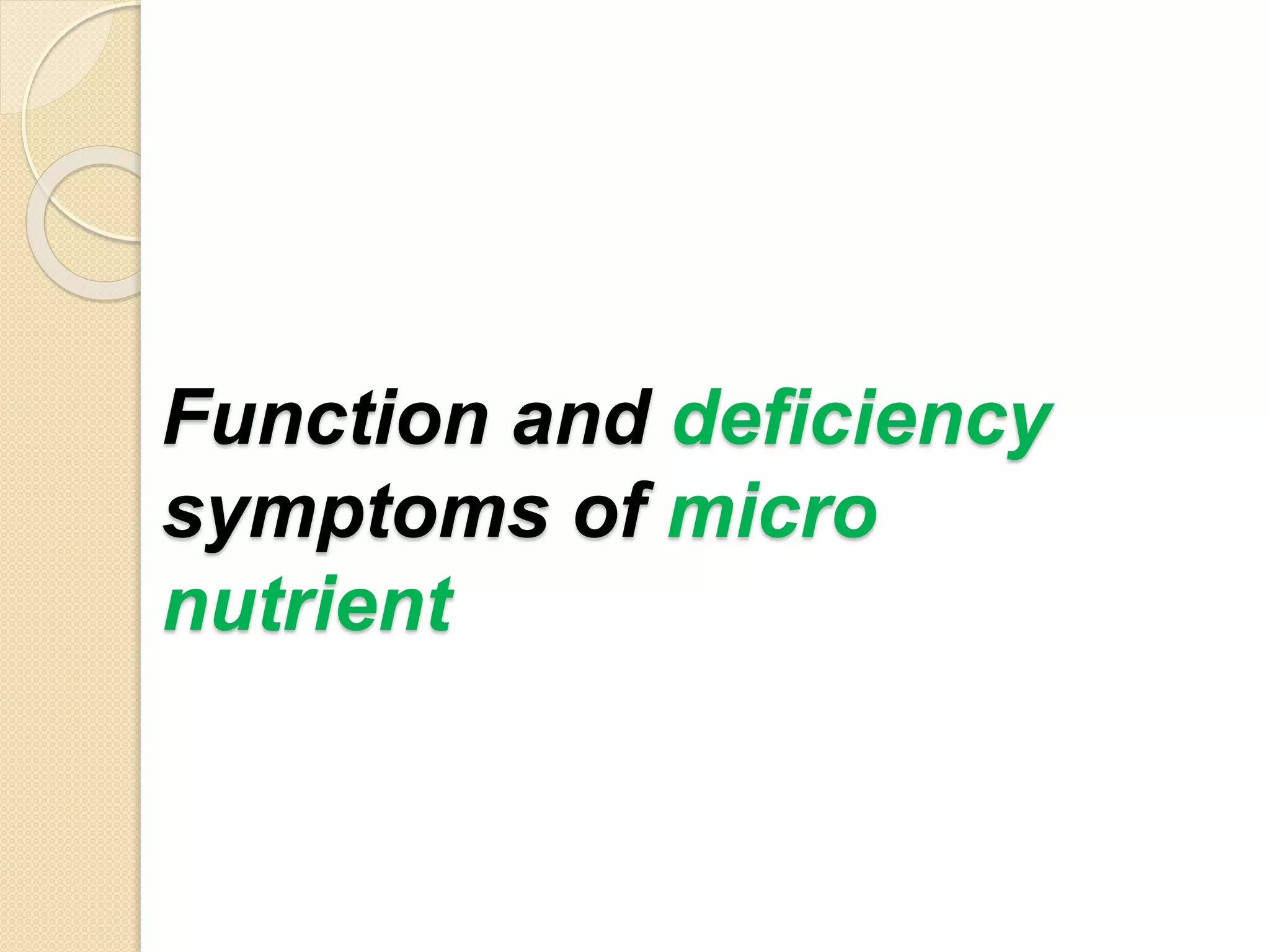 Essential nutrients for plants, their function and deficiency symptoms ...