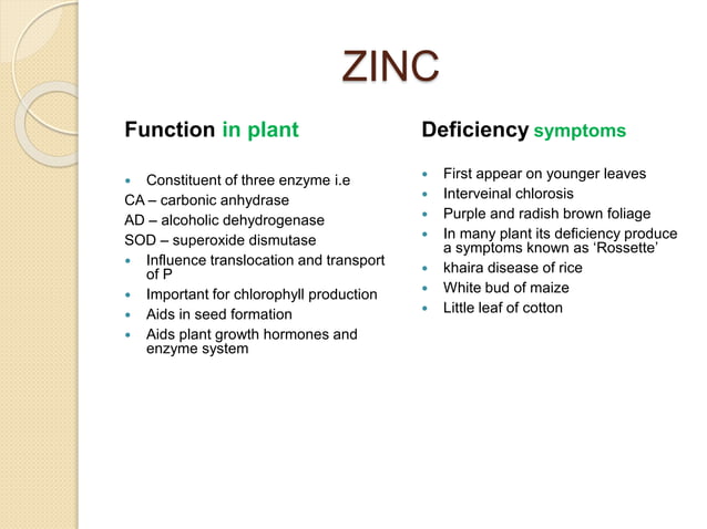 Essential nutrients for plants, their function and deficiency symptoms ...