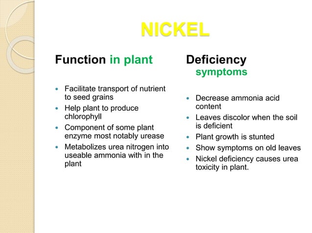 Essential nutrients for plants, their function and deficiency symptoms ...