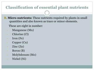 Essential plant nutrients and their functions | PPTX