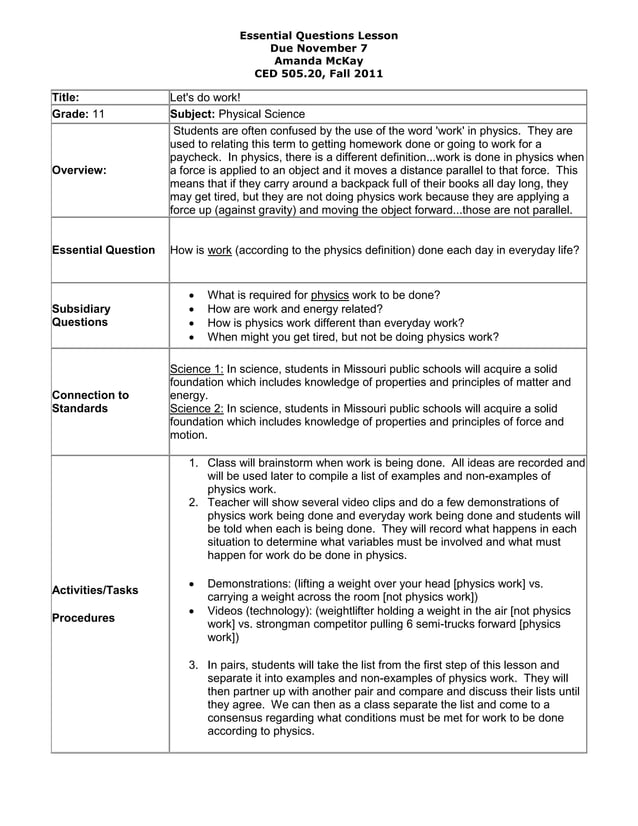 Essential question lesson pdf | PDF