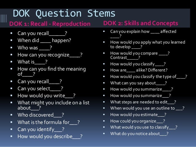 Essential questions and dok