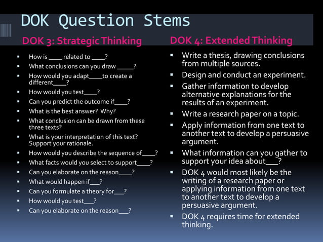 Essential Questions and DOK (Depth of Knowledge | PPTX | Educational ...