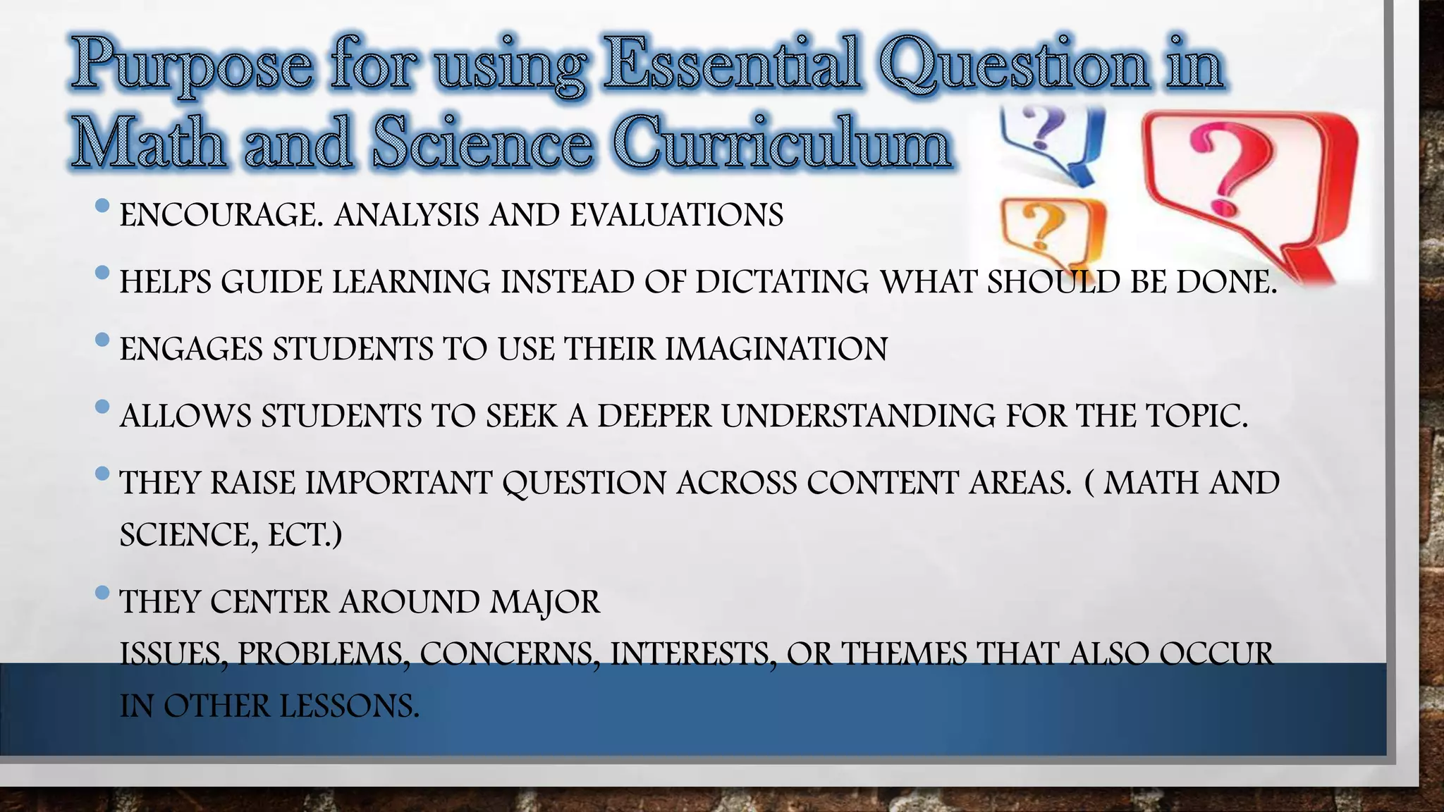 Essential question toolkit math & science | PPT