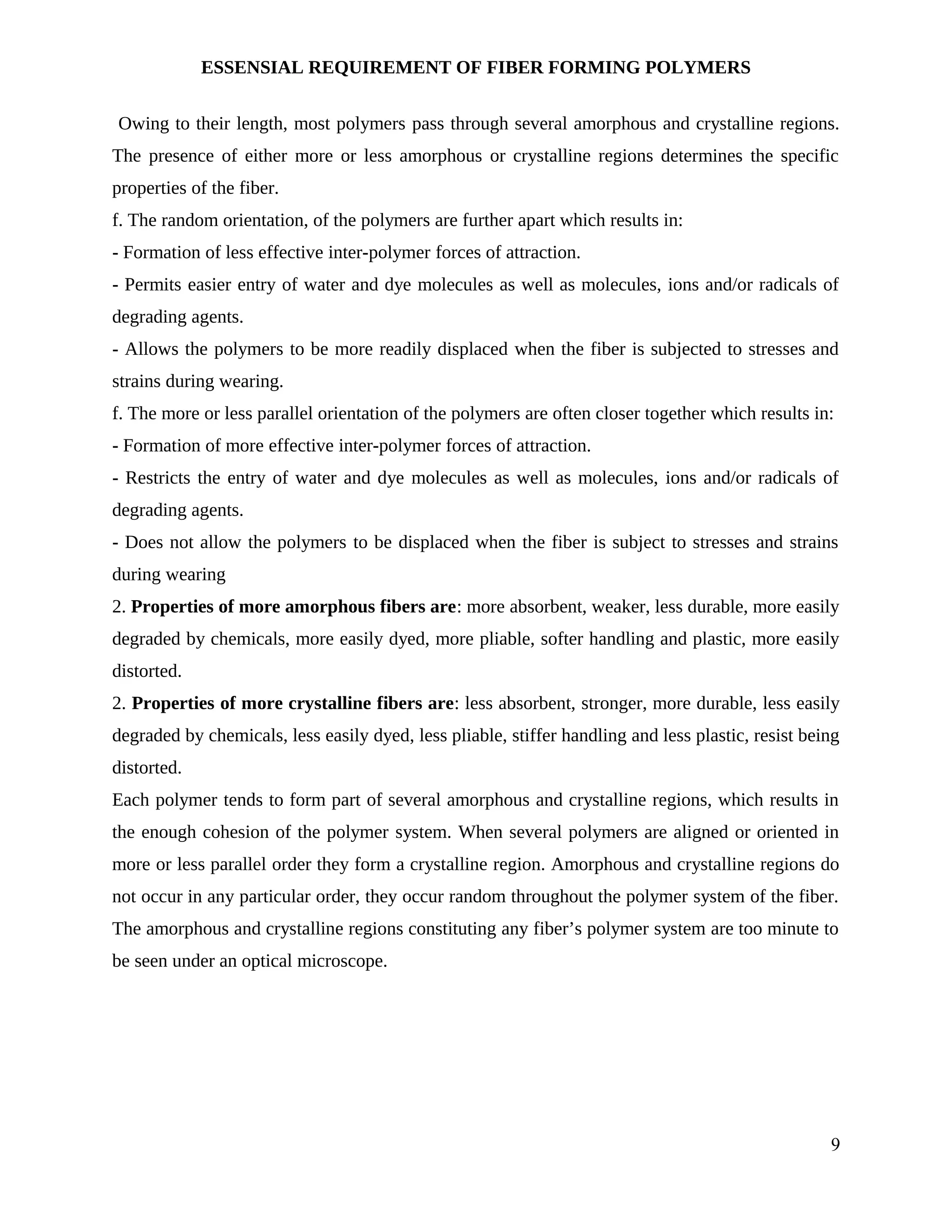 Essential requirements of fiber forming polymers | PDF