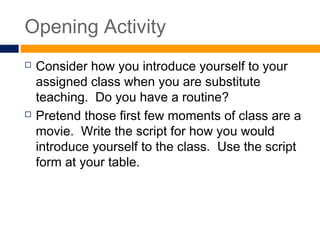Essential Routines for Substitute Teachers | PPT
