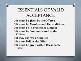Essentials of acceptence and communication of offer | PPTX