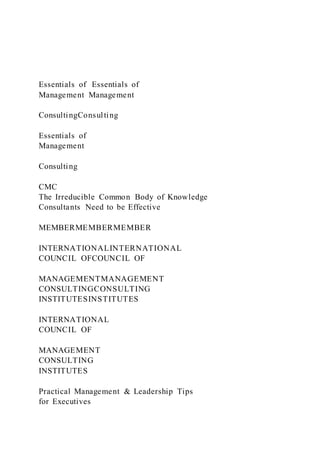 Essentials of Essentials of Management Management Cons | PDF