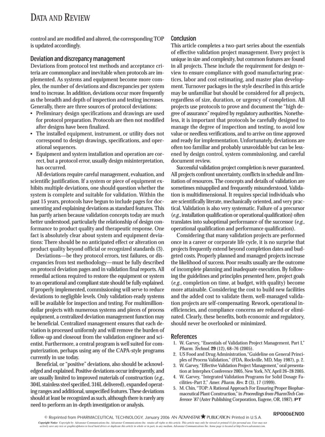 Essentials of Validation Project Management - Part 2 | PDF | Pharmaceutical Industry | Industries