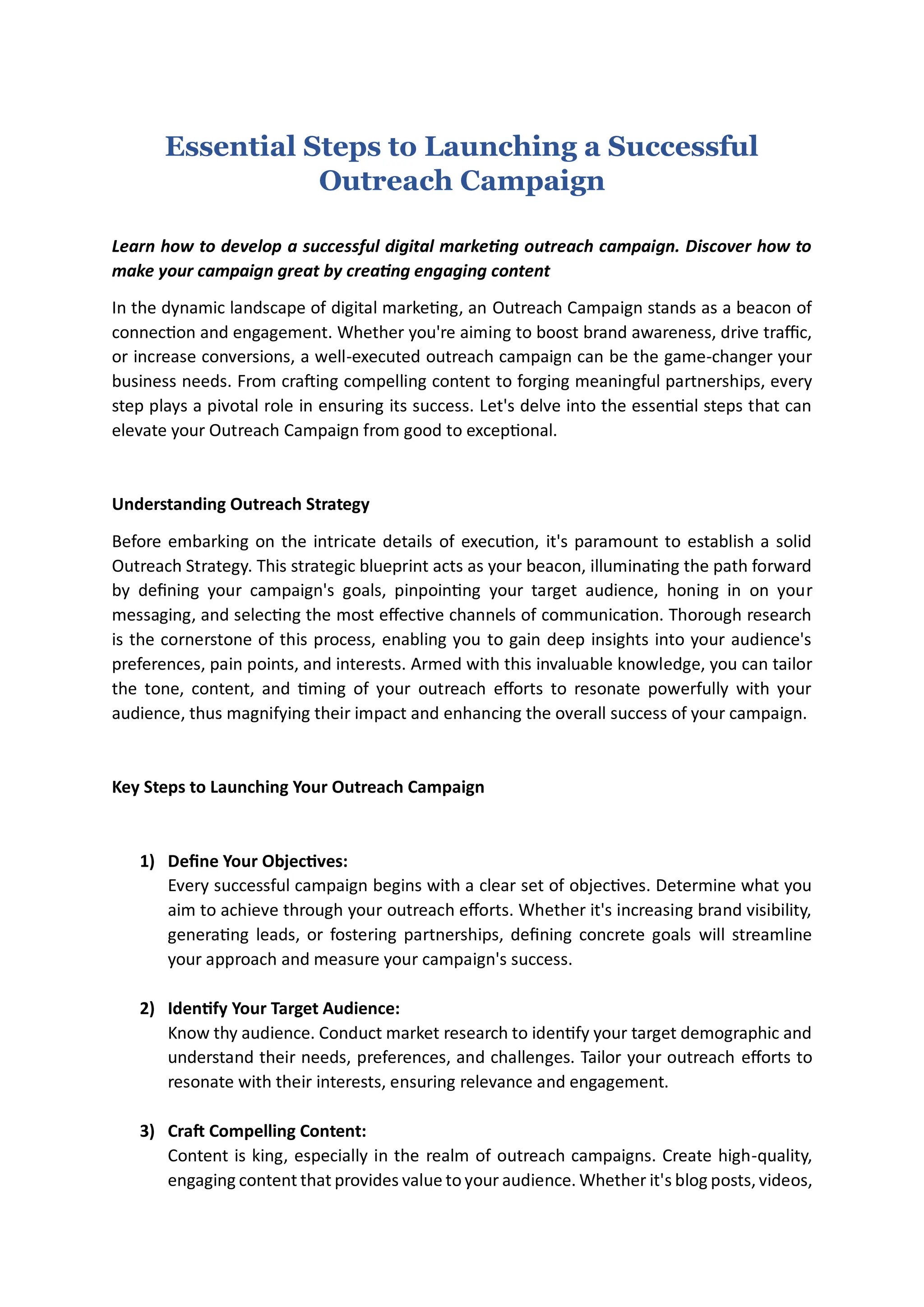 Essential Steps to Launching a Successful Outreach Campaign | PDF ...