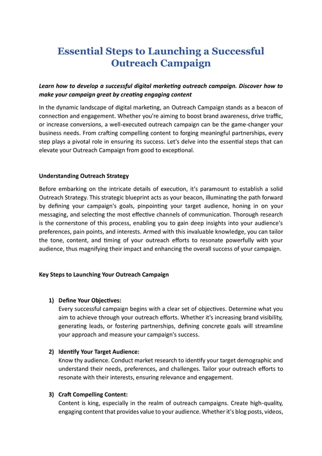Essential Steps to Launching a Successful Outreach Campaign | PDF