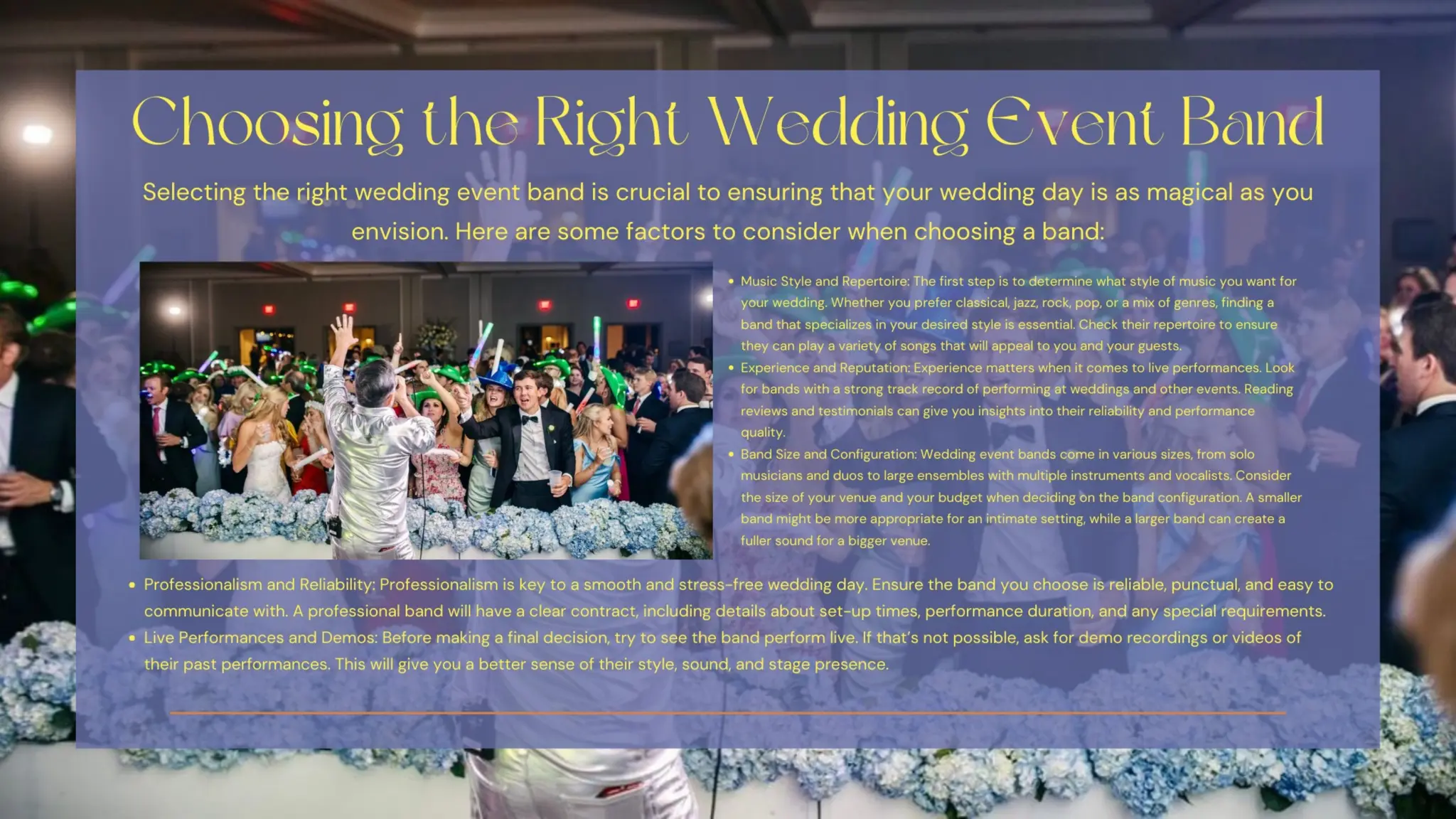 Essential Tips for Choosing Wedding Event Bands by The Pictures Band | PPT