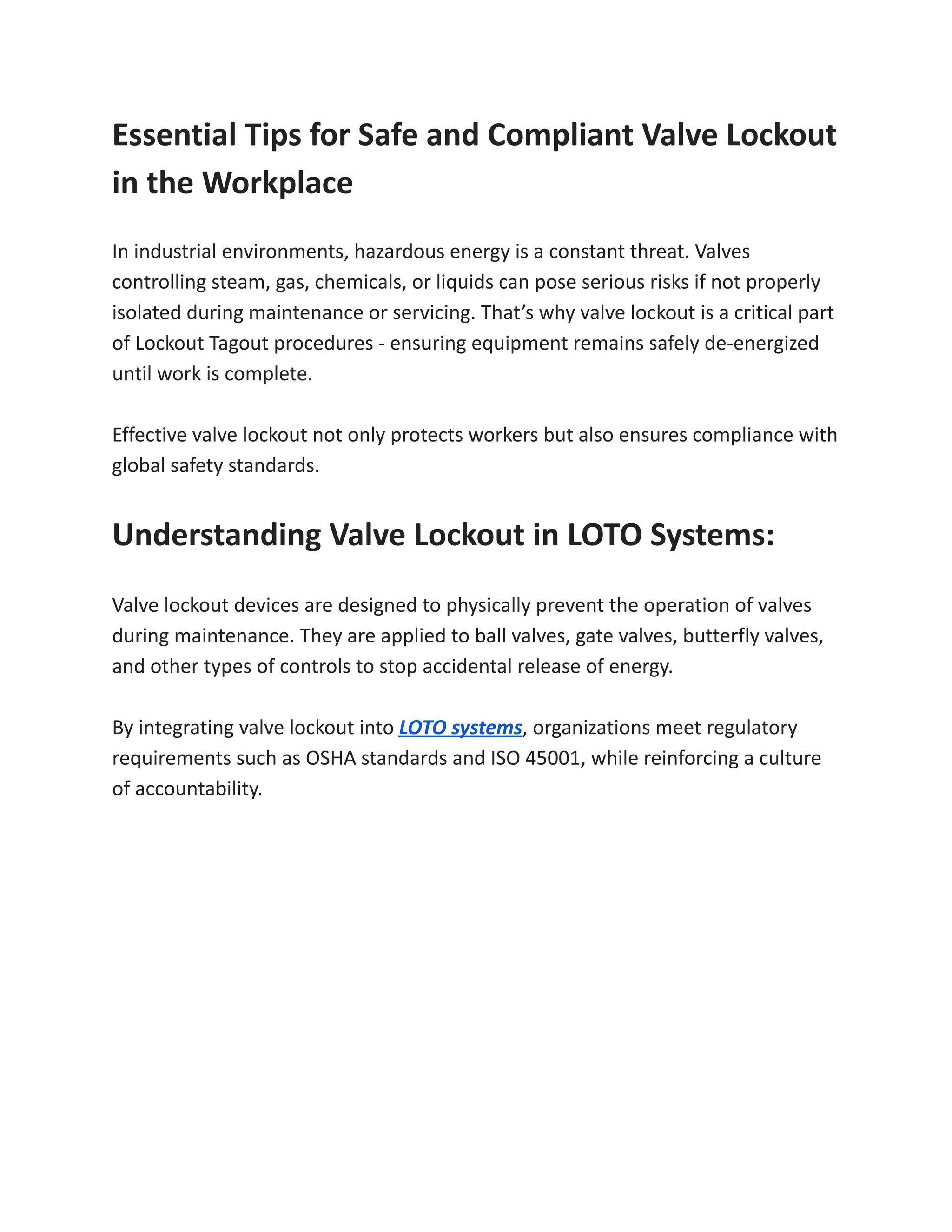 Essential Tips for Safe and Compliant Valve Lockout in the Workplace | PDF