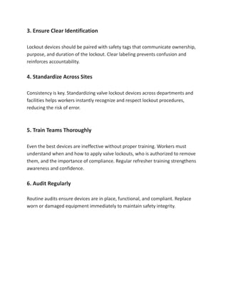 Essential Tips for Safe and Compliant Valve Lockout in the Workplace | PDF