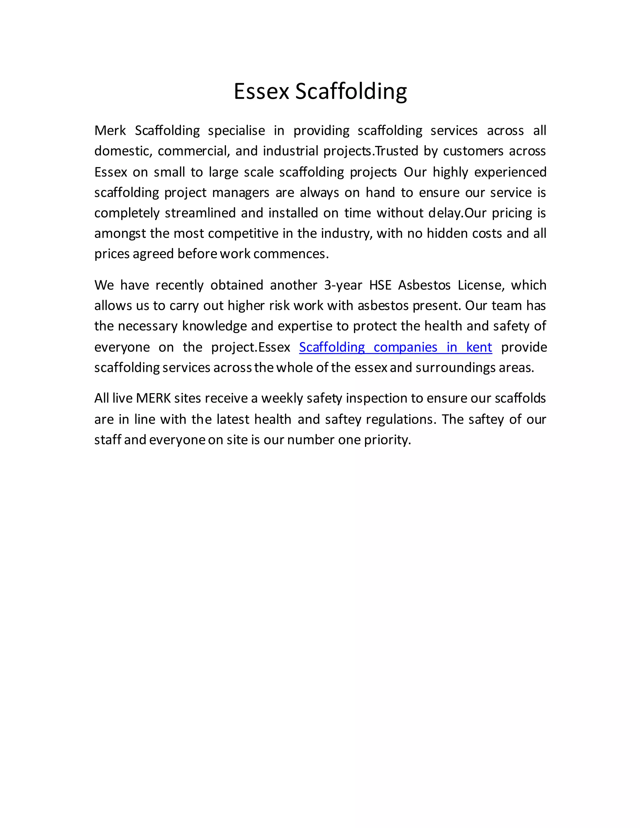 Essex scaffolding | DOCX | Construction Industry | Industries