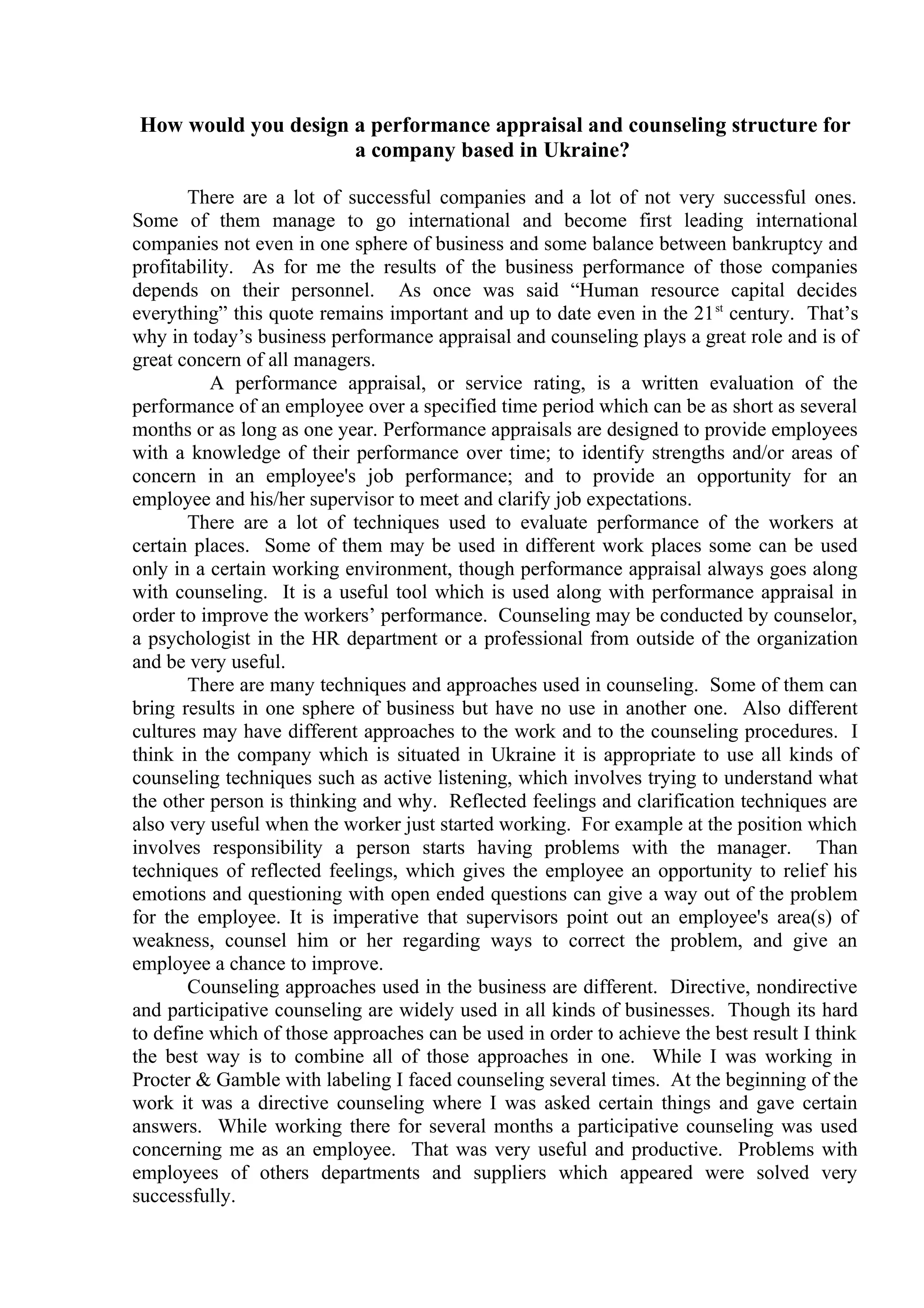 Performance and counseling | DOC