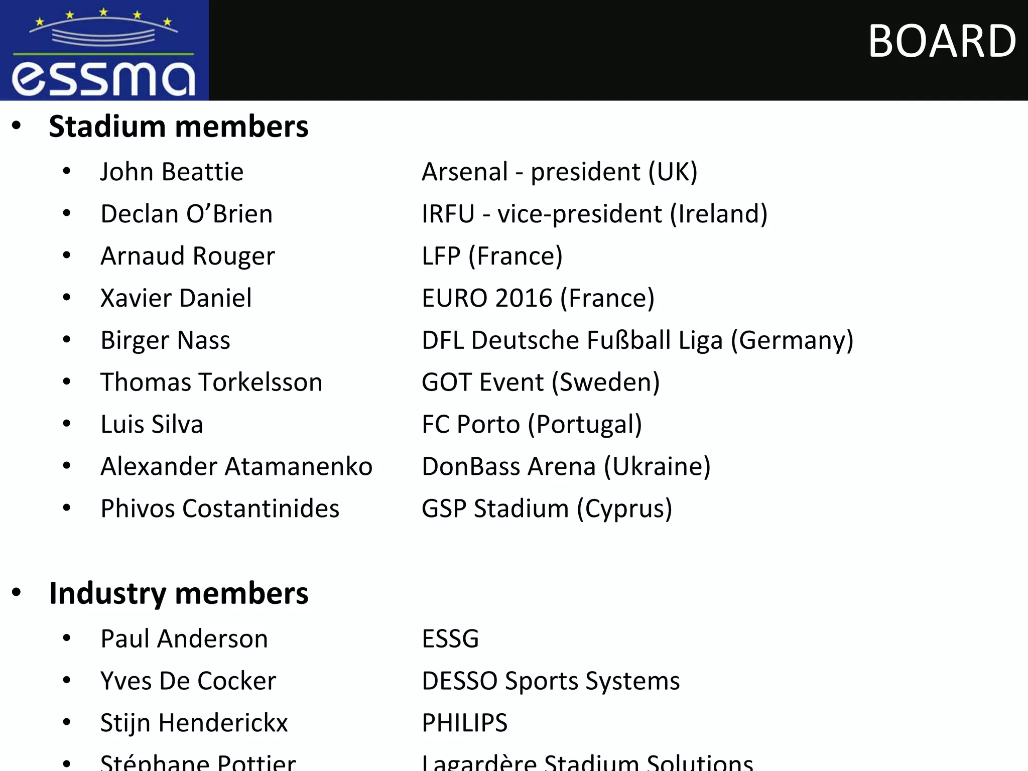 ESSMA European Stadium & Safety Management Association | PPT