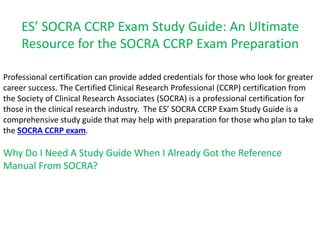 ES’ SOCRA CCRP Exam Study Guide: An Ultimate Resource for the SOCRA ...