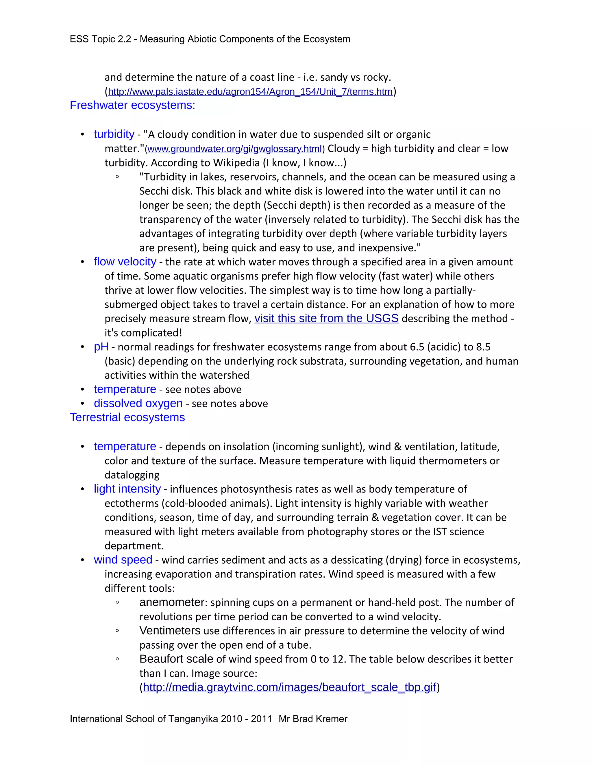 Ess topic 2.2 measuring abiotic components of the ecosystem | DOC