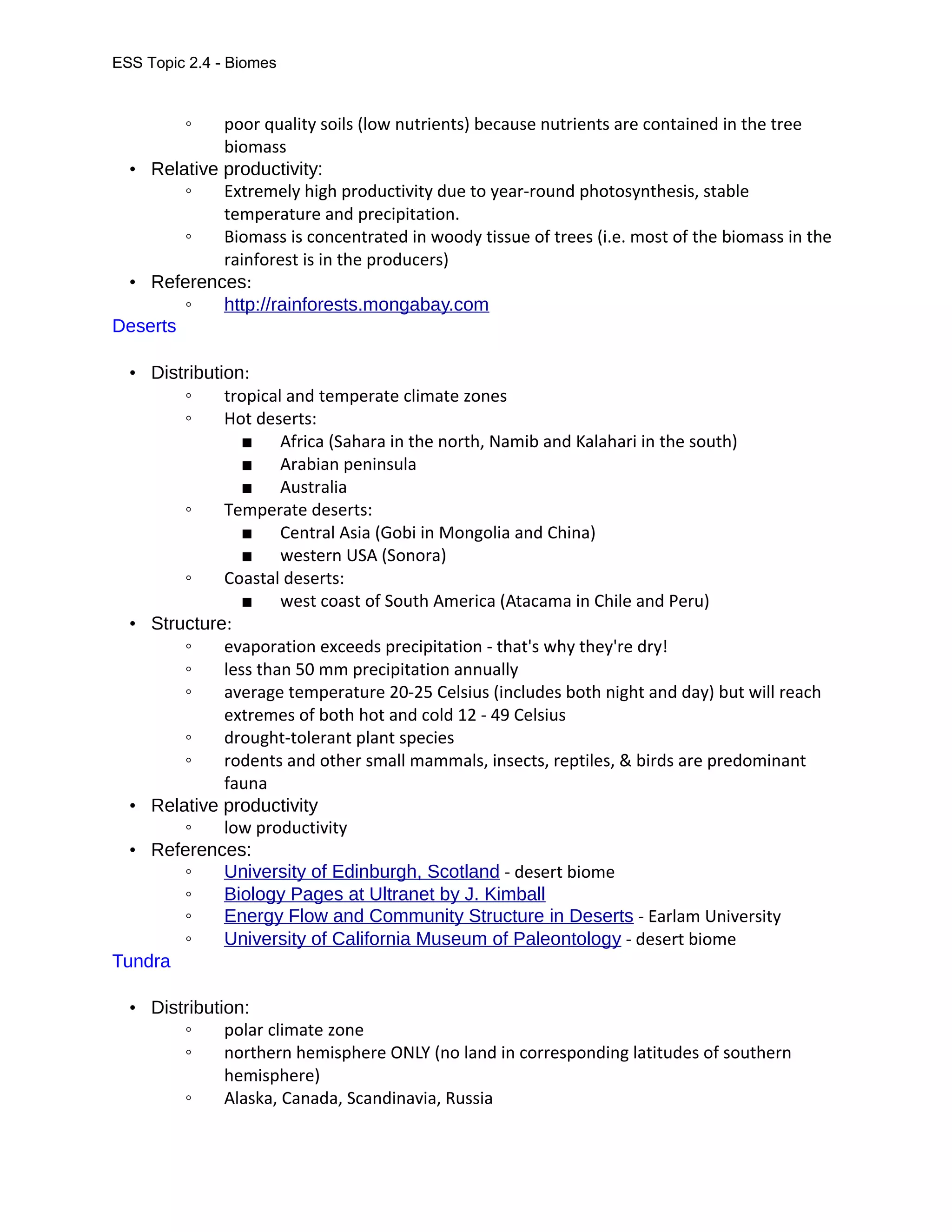 Ess topic 2.4 biomes | DOC | Geography | Science