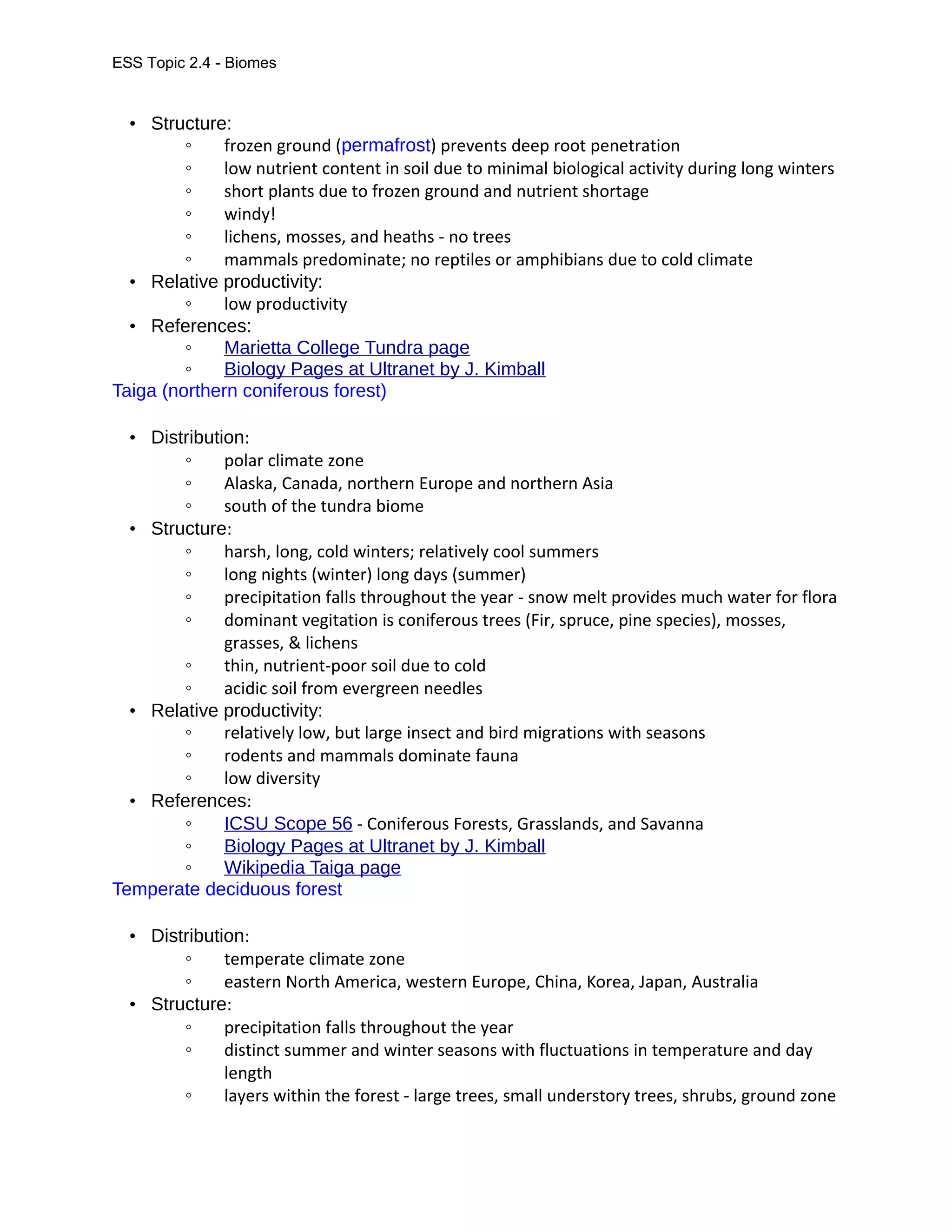 Ess topic 2.4 biomes | DOC | Geography | Science
