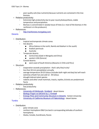 Ess topic 2.4 biomes | DOC | Geography | Science