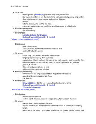 Ess topic 2.4 biomes | DOC | Geography | Science