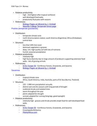 Ess topic 2.4 biomes | DOC | Geography | Science