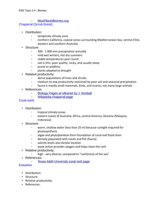 Ess topic 2.4 biomes | DOC | Geography | Science