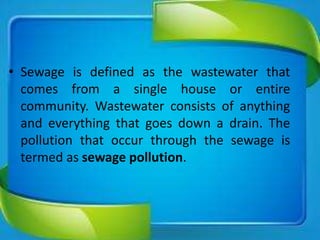 diversion of sewage to fresh water bodies | PPT