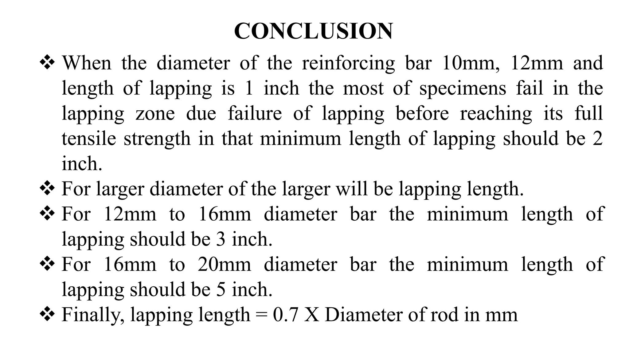 Established a relationship between weld splice length and diameter of ...