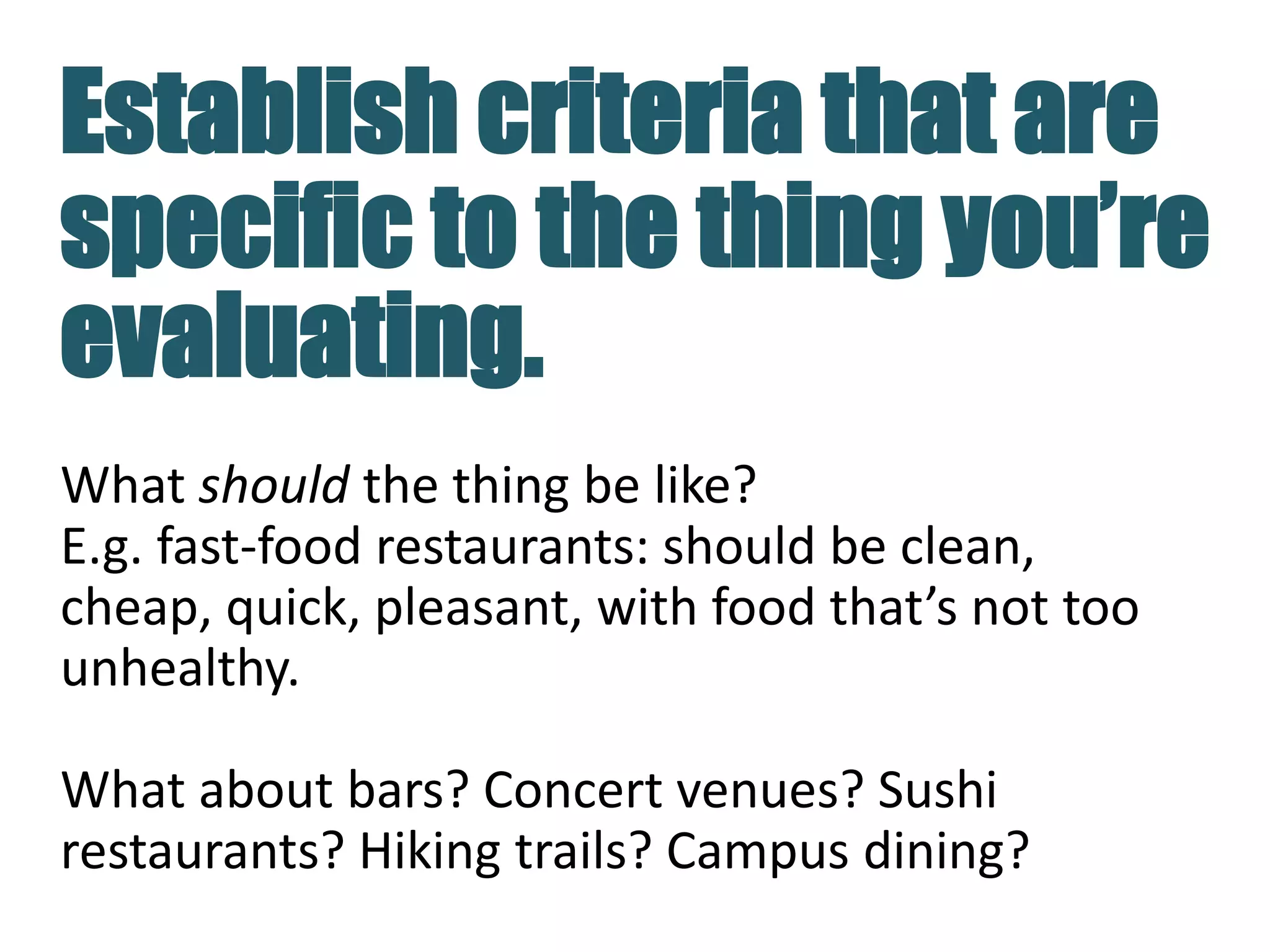 Establishing Criteria for Evaluation | PPTX