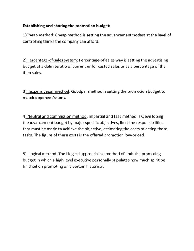 Establishing and sharing the promotion budget | PDF