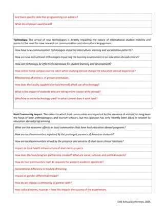 Establishing a Research Agenda for U.S. Education Abroad - Worksheet | PDF