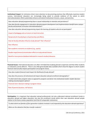 Establishing a Research Agenda for U.S. Education Abroad - Worksheet | PDF
