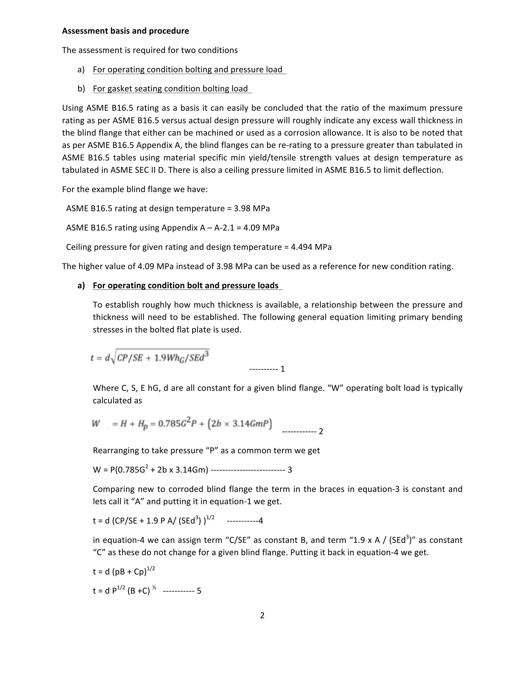 Establishing asme b16.5 blind flanges ratings for reduced thicknesses | PDF