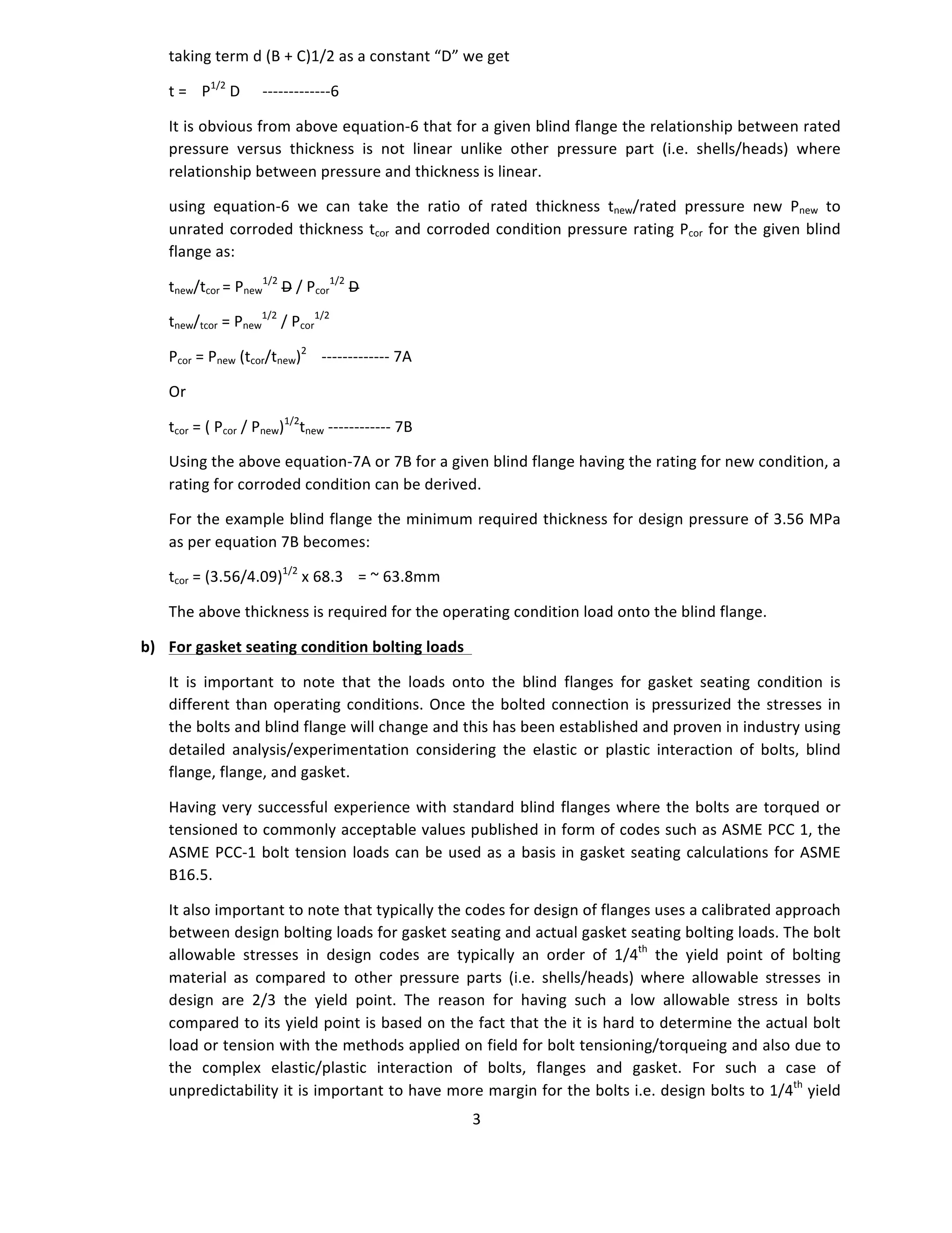 Establishing asme b16.5 blind flanges ratings for reduced thicknesses | PDF