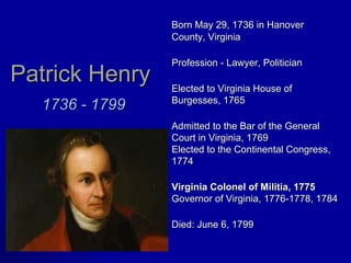 Establishing background knowledge patrick henry | PPT