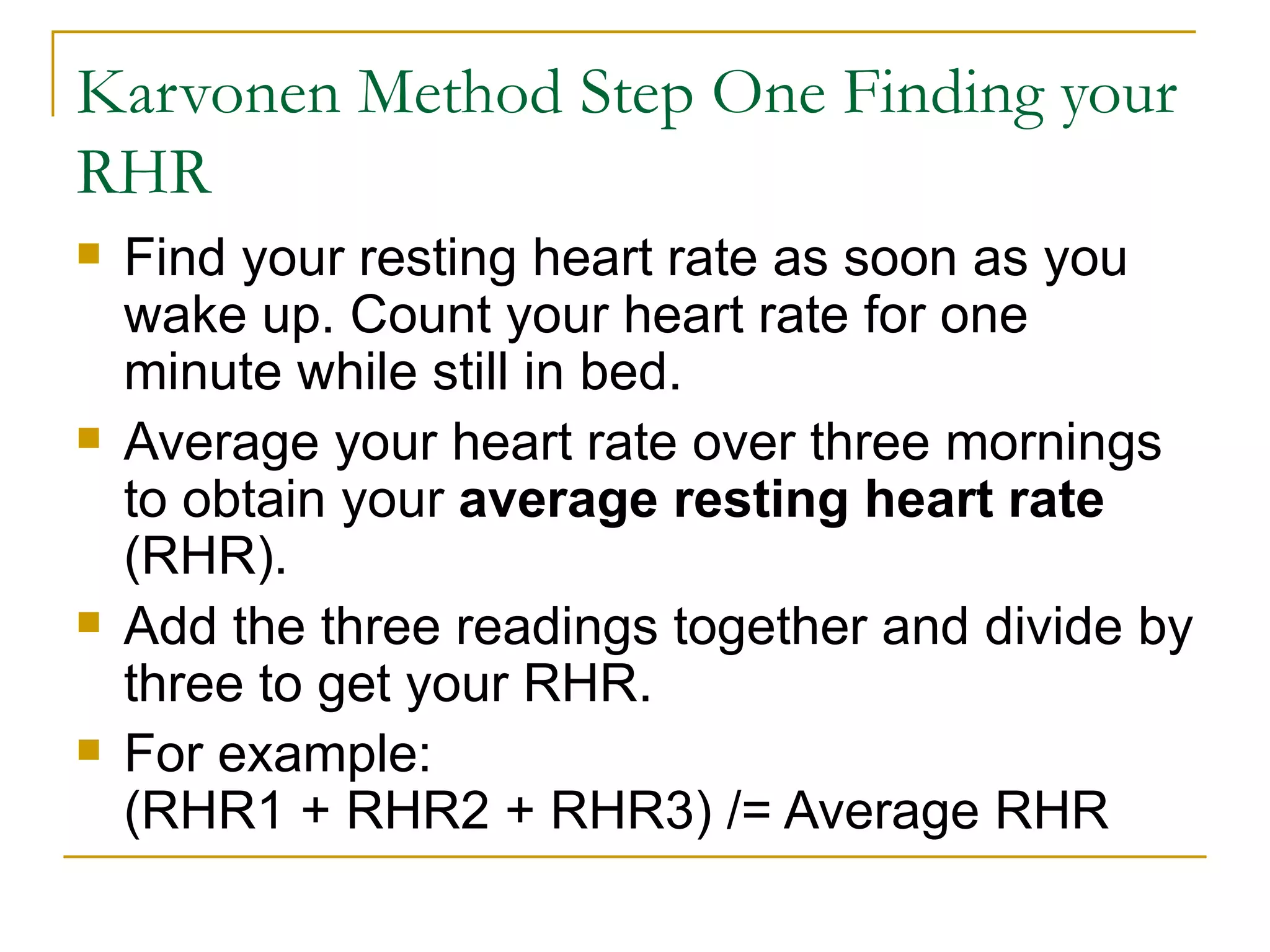 Establishing target (THR) & resting heart (RHR) | PPS