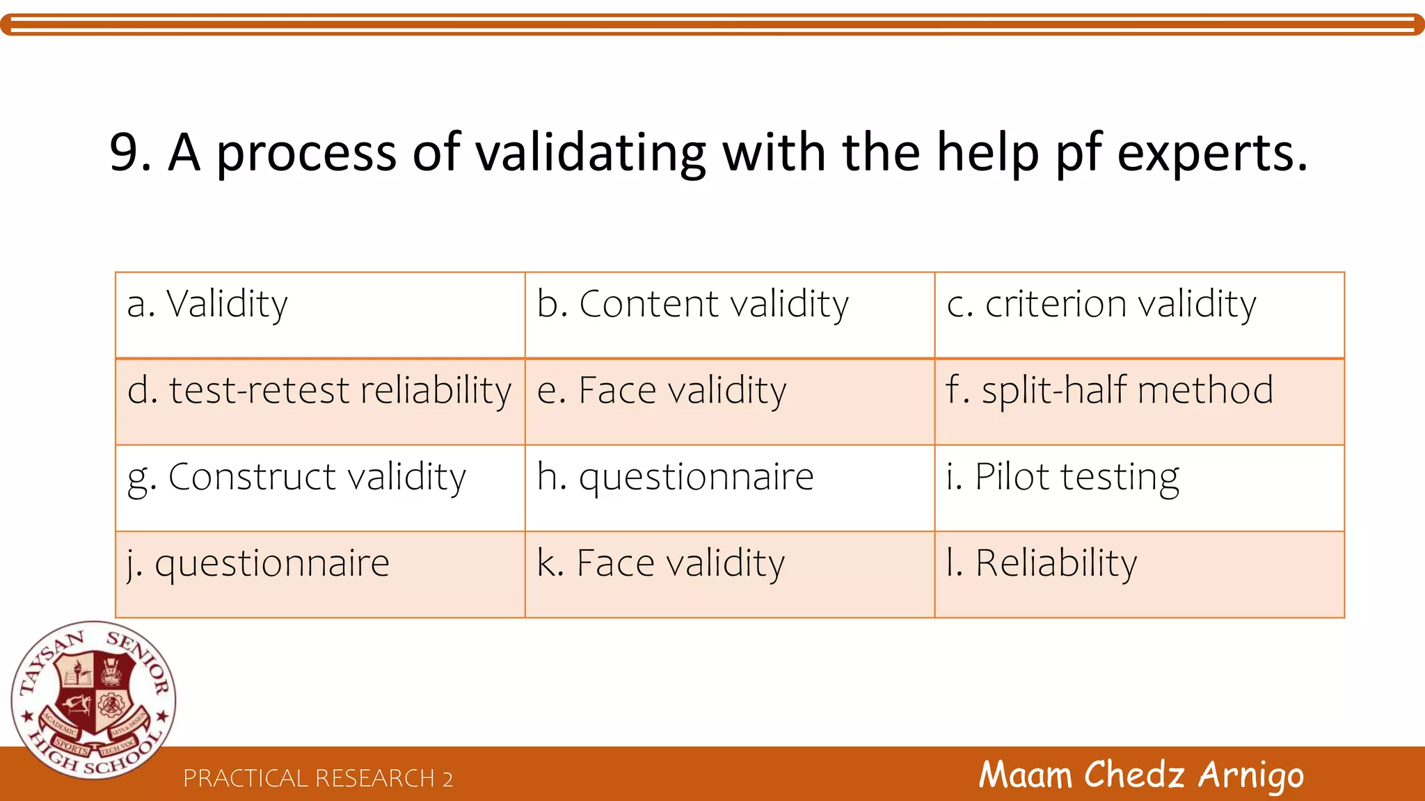 ESTABLISHING THE VALIDITY AND RELIABILITY [Autosaved].pptx