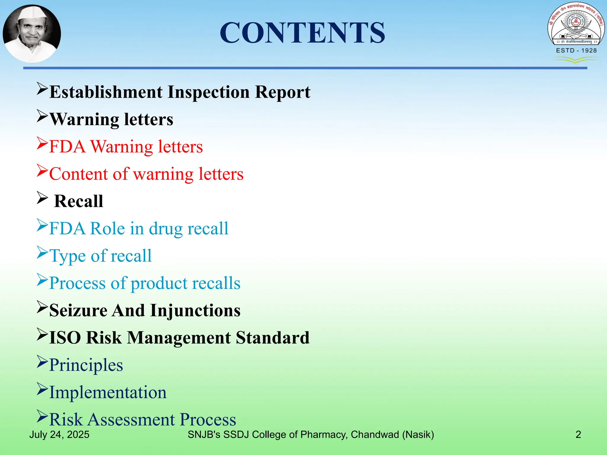 Establishment Inspection Report, Warning letters, Recall, Seizure and ...