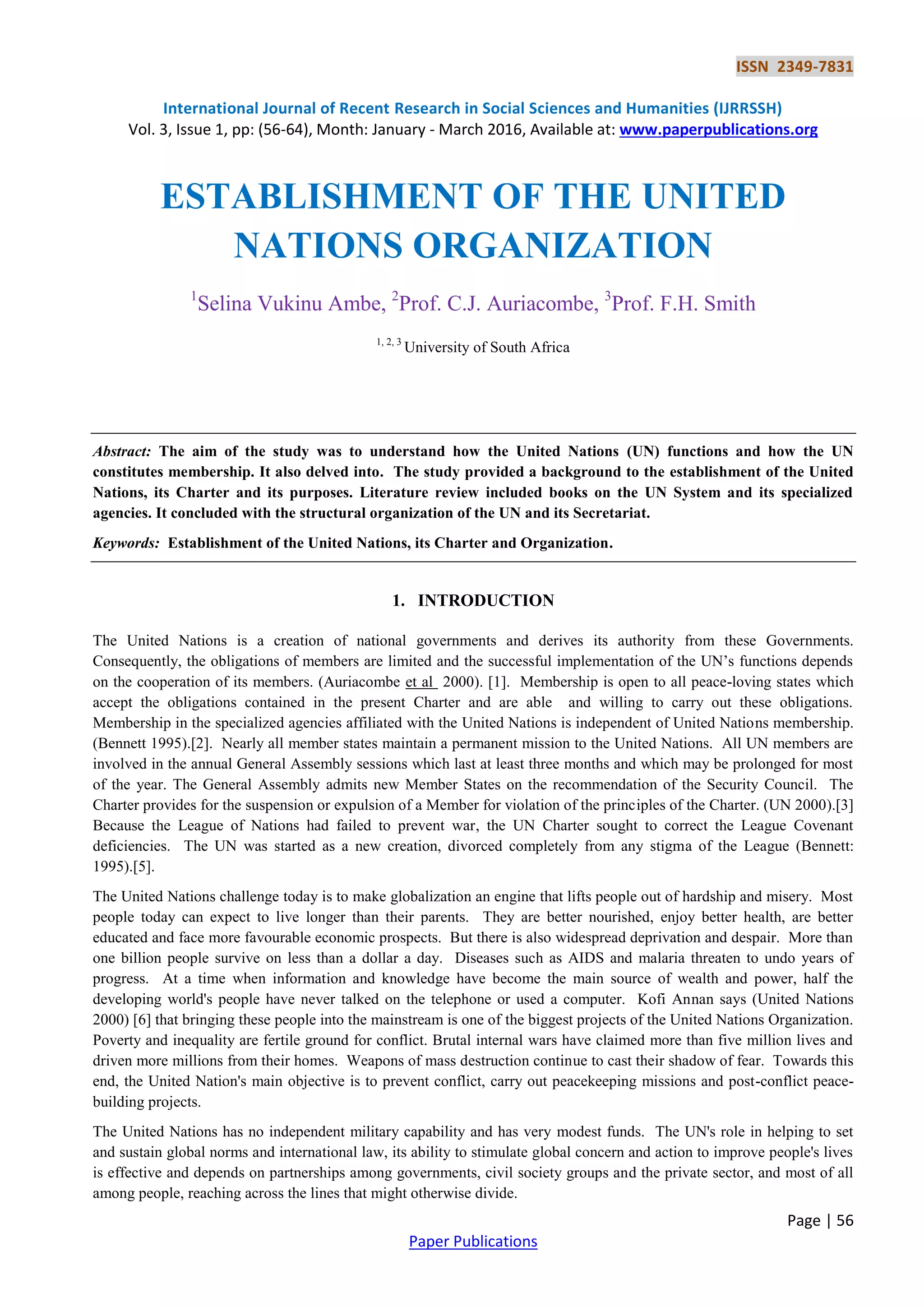 ESTABLISHMENT OF THE UNITED NATIONS ORGANIZATION | PDF