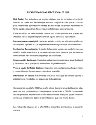 Estadisticas de las redes sociales 2020, jesus hichos 15003081 | PDF