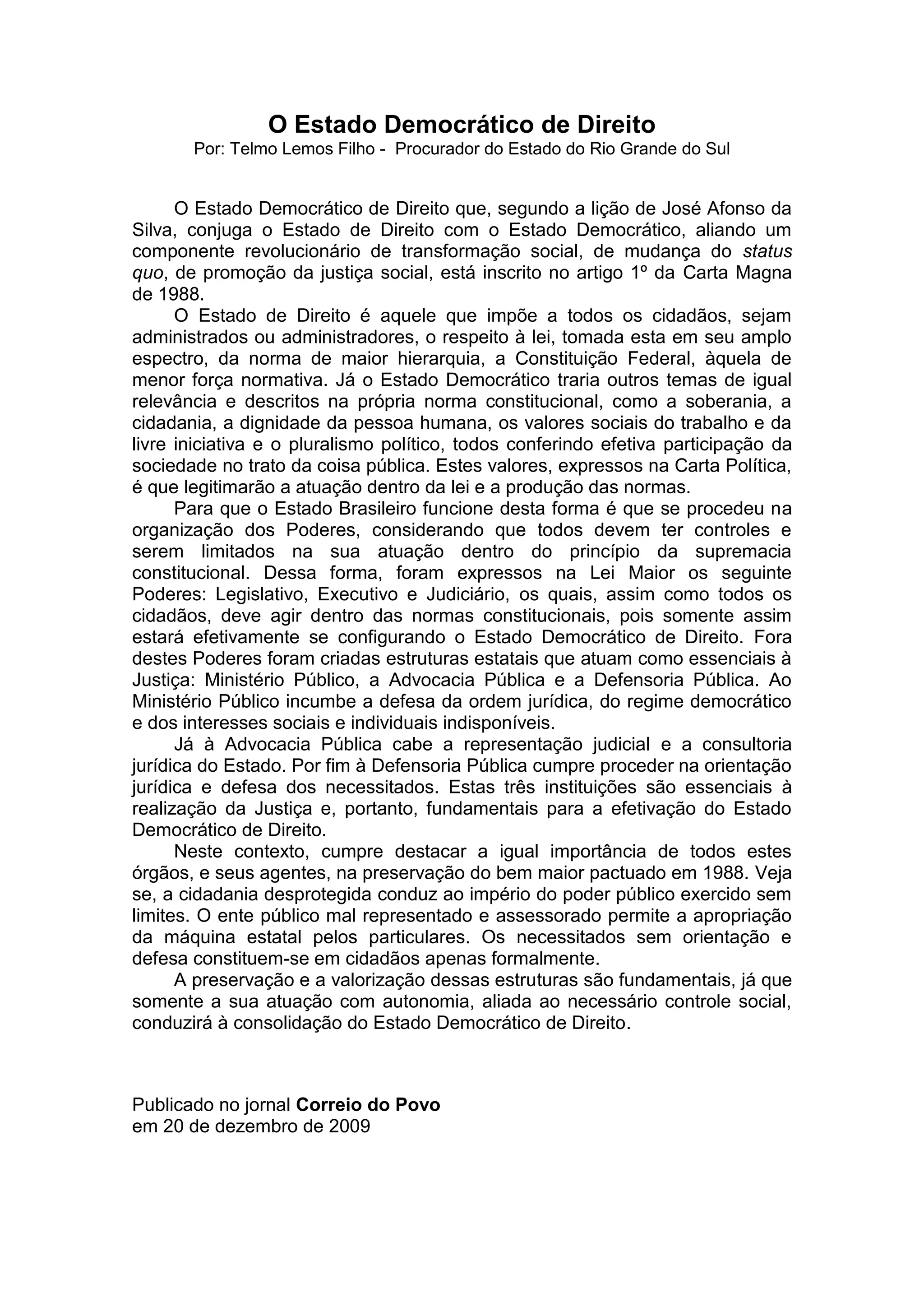 Estado democratico de direito | PDF