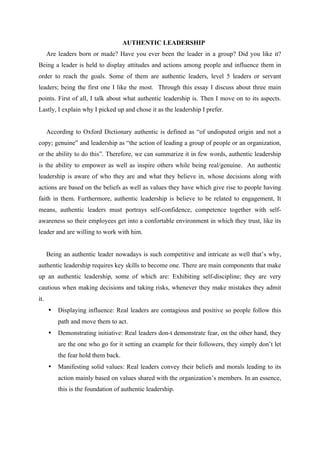 Authentic leadership | PDF